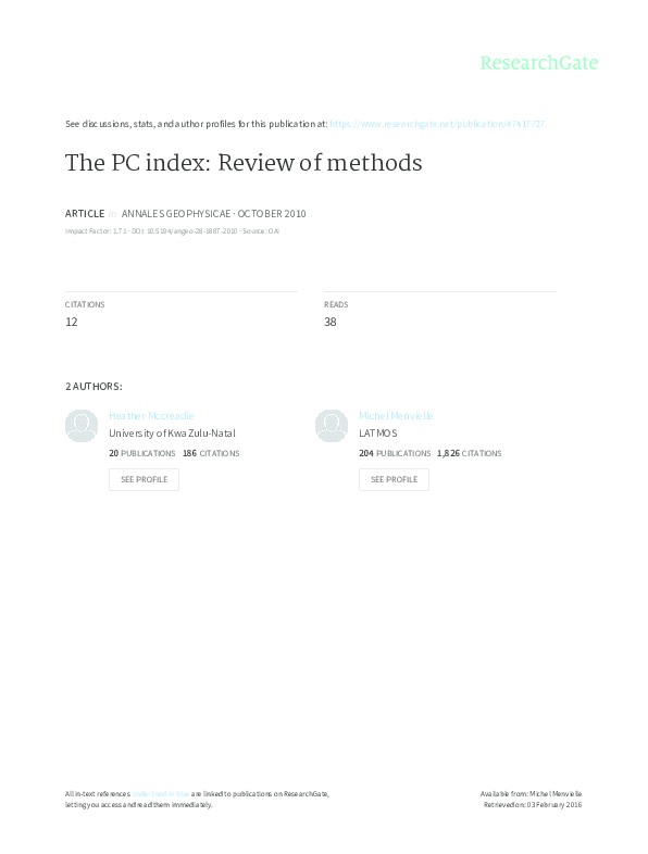 (PDF) The PC index: review of methods