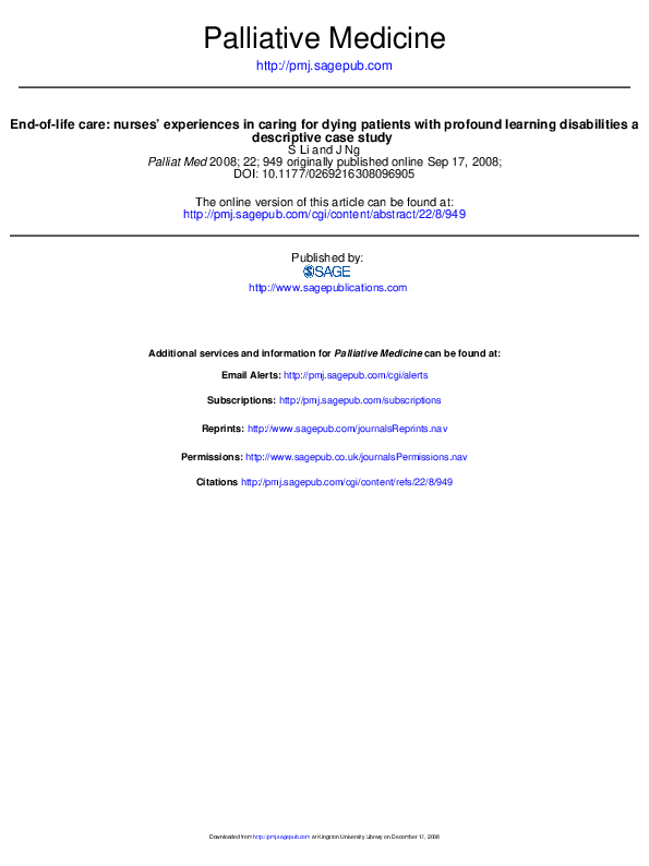 (PDF) End of life care: nurses' experiences in caring for dying ...