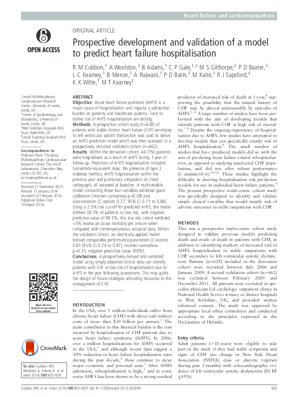 (PDF) Prospective development and validation of a model to predict heart failure hospitalisation ...