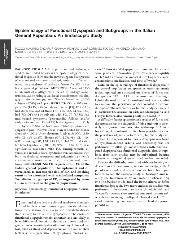 (PDF) Epidemiology of Functional Dyspepsia and Subgroups in the Italian General Population: An ...