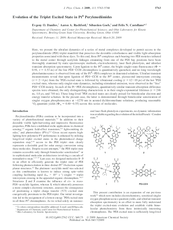(PDF) Evolution of the Triplet Excited State in Pt II Perylenediimides