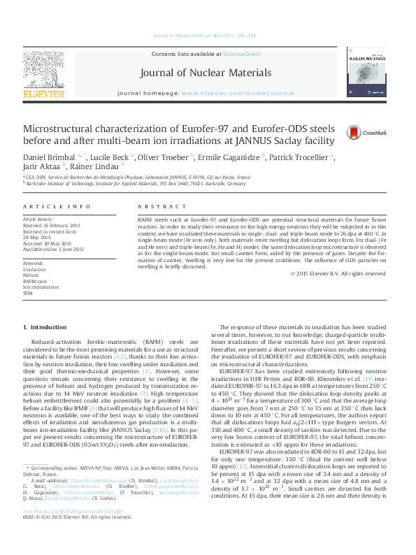 (PDF) Microstructural characterization of Eurofer-97 and Eurofer-ODS steels
