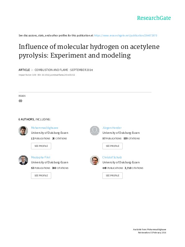(PDF) Influence of Molecular Hydrogen on Acetylene Pyrolysis ...