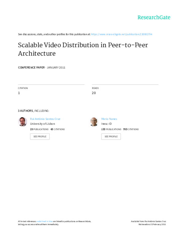 (PDF) Scalable video distribution in peer-to-peer architecture