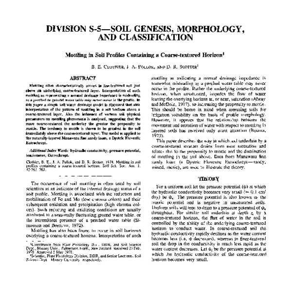 (PDF) Mottling in Soil Profiles Containing a Coarse-textured Horizon1