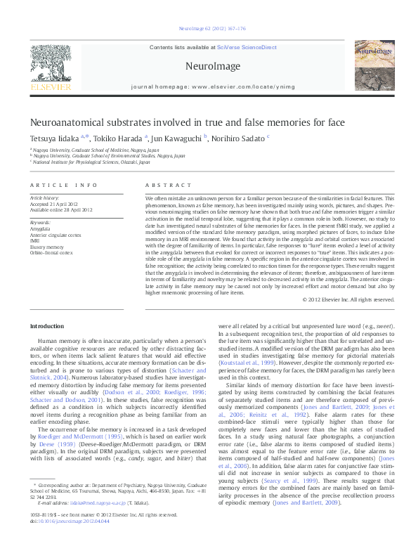 (PDF) Neuroanatomical substrates involved in true and false memories ...