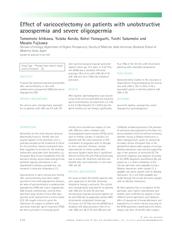 Pdf Effect Of Varicocelectomy On Patients With Unobstructive