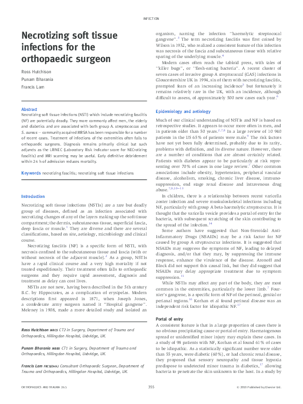 (PDF) Necrotizing soft tissue infections for the orthopaedic surgeon