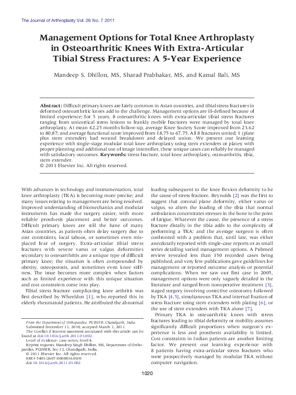(PDF) Management Options for Total Knee Arthroplasty in Osteoarthritic ...