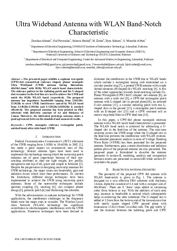 (PDF) Ultra Wideband Antenna with WLAN Band-Notch Characteristic