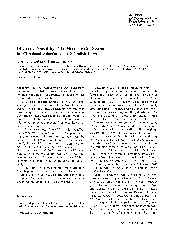 (PDF) Directional sensitivity of the Mauthner cell system to ...