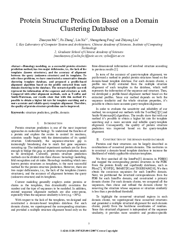 (PDF) Protein Structure Prediction Based on a Domain Clustering Database