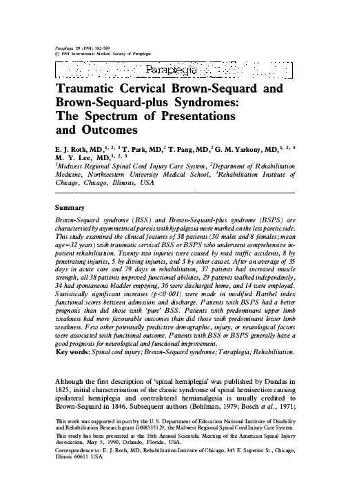 (PDF) Traumatic cervical Brown-Sequard and Brown-Sequard-plus syndromes ...
