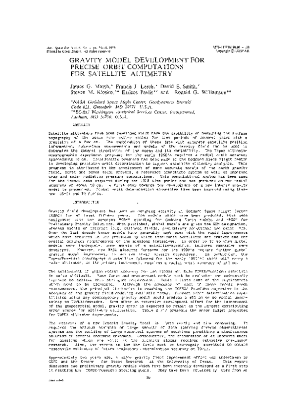 Pdf Gravity Model Development For Precise Orbit Computations For Satellite Altimetry