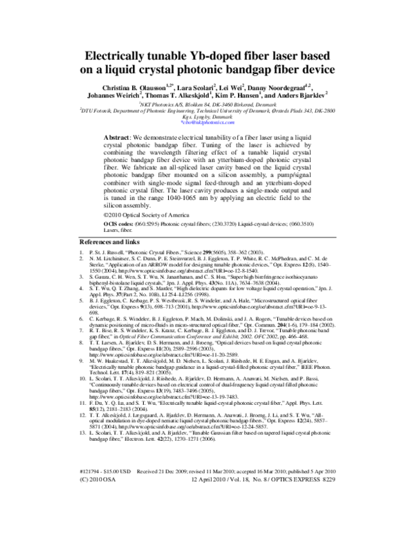 (PDF) Electrically tunable Yb-doped fiber laser based on a liquid crystal photonic bandgap fiber ...