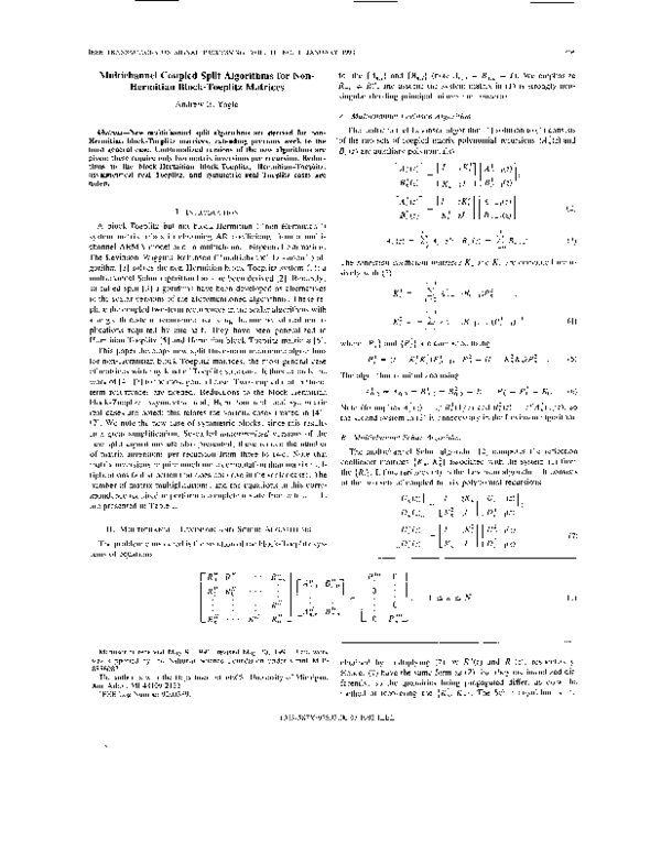 (PDF) Multichannel Coupled Split Algorithms for Non-Hermitian Block-Toeplitz Matrices