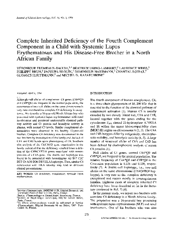 (PDF) Complete inherited deficiency of the fourth complement component in a child with systemic ...