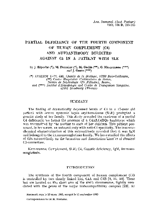 (PDF) Partial deficiency of the fourth component of human complement (C4) and autoantibody ...