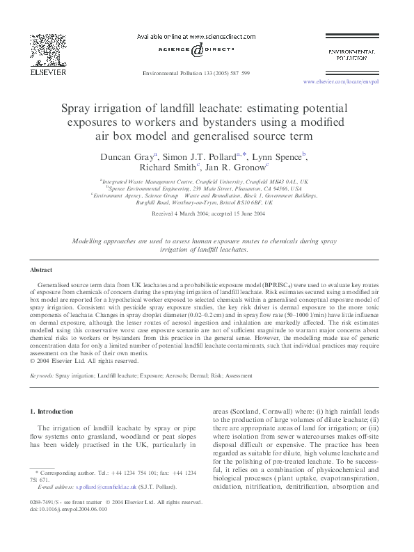 (PDF) Spray irrigation of landfill leachate: estimating potential ...