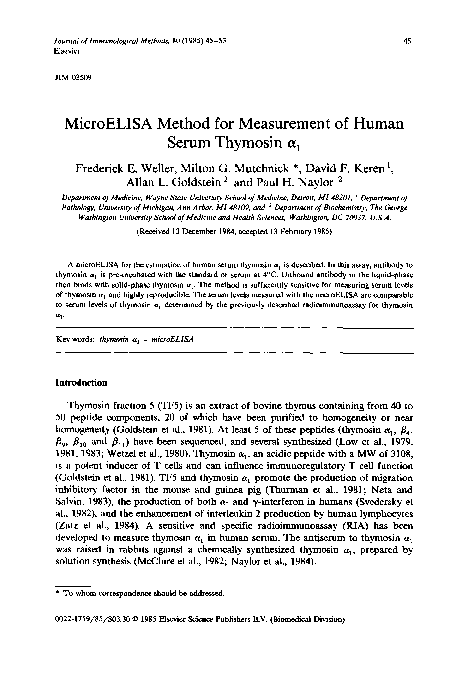 (PDF) MicroELISA method for measurement of human serum thymosin α1