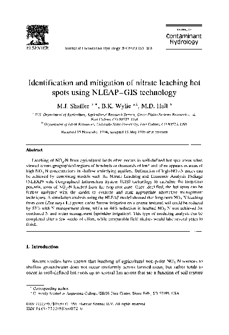 (PDF) Identification and mitigation of nitrate leaching hot spots using NLEAP-GIS technology ...