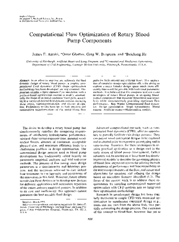 (PDF) Computational Flow Optimization of Rotary Blood Pump Components