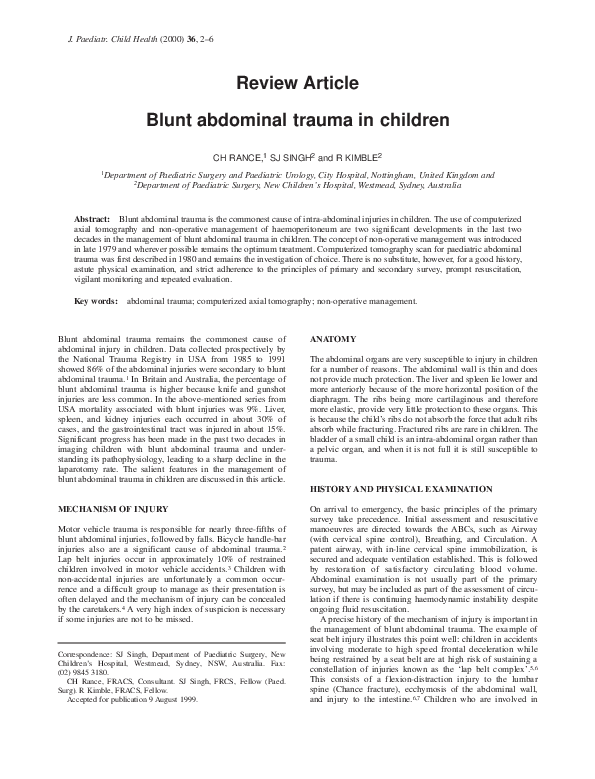 (PDF) Blunt Abdominal Trauma in Children