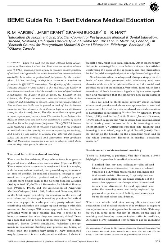 (PDF) BEME Guide No. 1: Best Evidence Medical Education