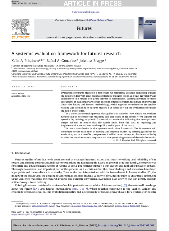 (PDF) A systemic evaluation framework for futures research