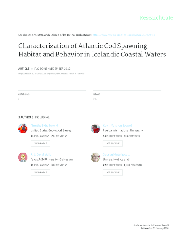 (PDF) Characterization of Atlantic Cod Spawning Habitat and Behavior in ...