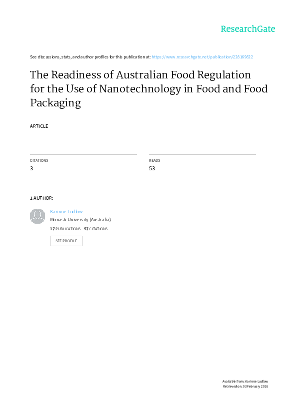 (PDF) The Readiness of Australian Food Regulation for the Use of ...
