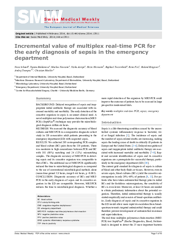 (PDF) Incremental value of multiplex real-time PCR for the early ...