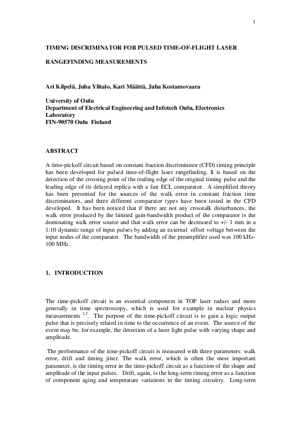 (PDF) Timing discriminator for pulsed time-of-flight laser rangefinding ...