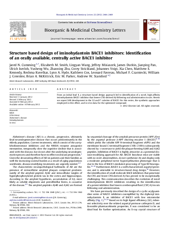 (PDF) Structure based design of iminohydantoin BACE1 inhibitors ...