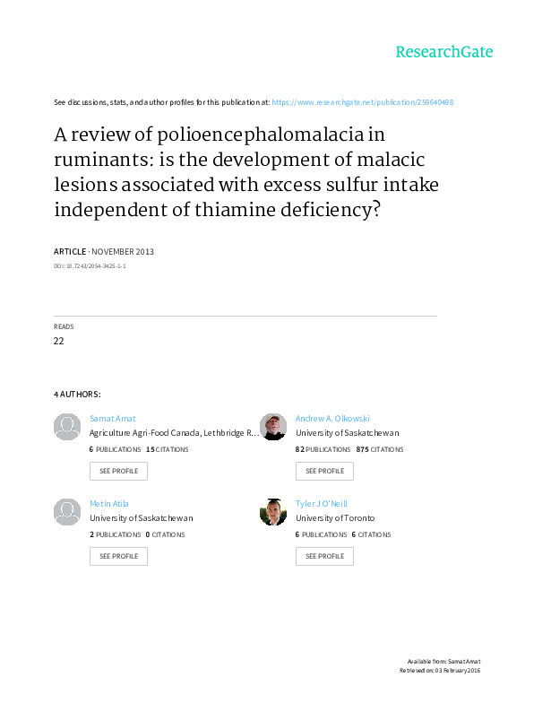 (PDF) A review of polioencephalomalacia in ruminants: is the ...