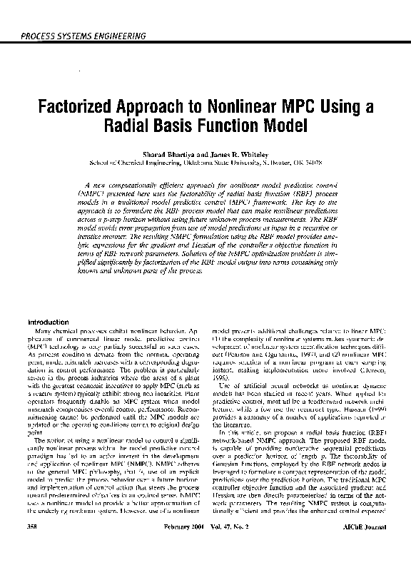 (PDF) Factorized approach to nonlinear MPC using a radial basis function model