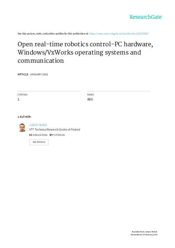 (PDF) Open real-time robotics control-PC hardware, Windows/VxWorks operating systems and ...