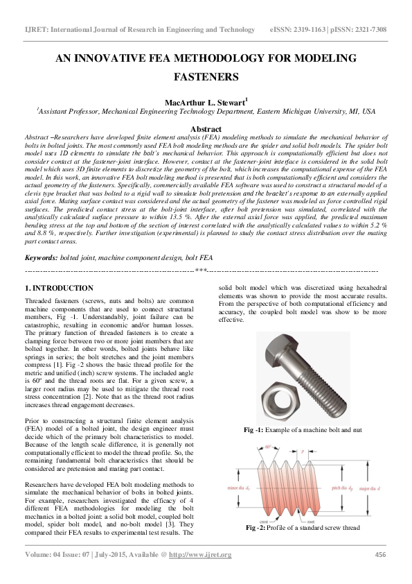 (PDF) AN INNOVATIVE FEA METHODOLOGY FOR MODELING FASTENERS