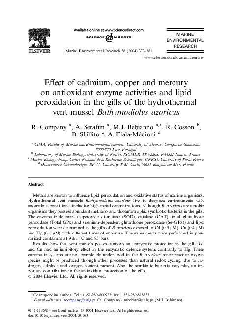 (PDF) Effect of cadmium, copper and mercury on antioxidant enzyme ...