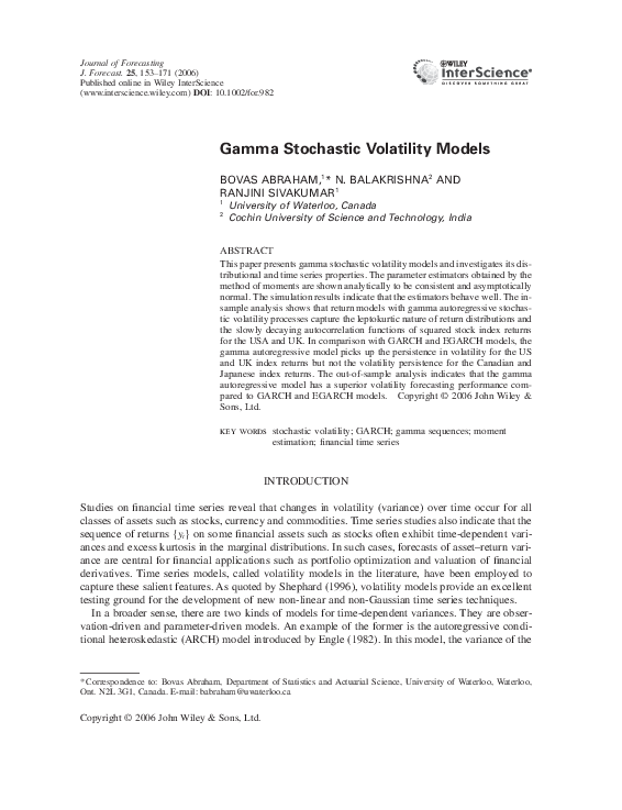 (PDF) Gamma stochastic volatility models