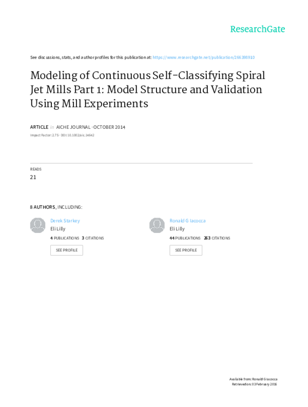 (PDF) Modeling of continuous self-classifying spiral jet mills part 2 ...