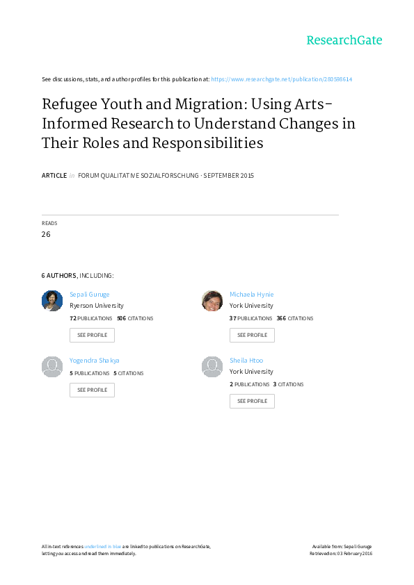 (PDF) Refugee Youth and Migration: Using Arts-Informed Research to ...