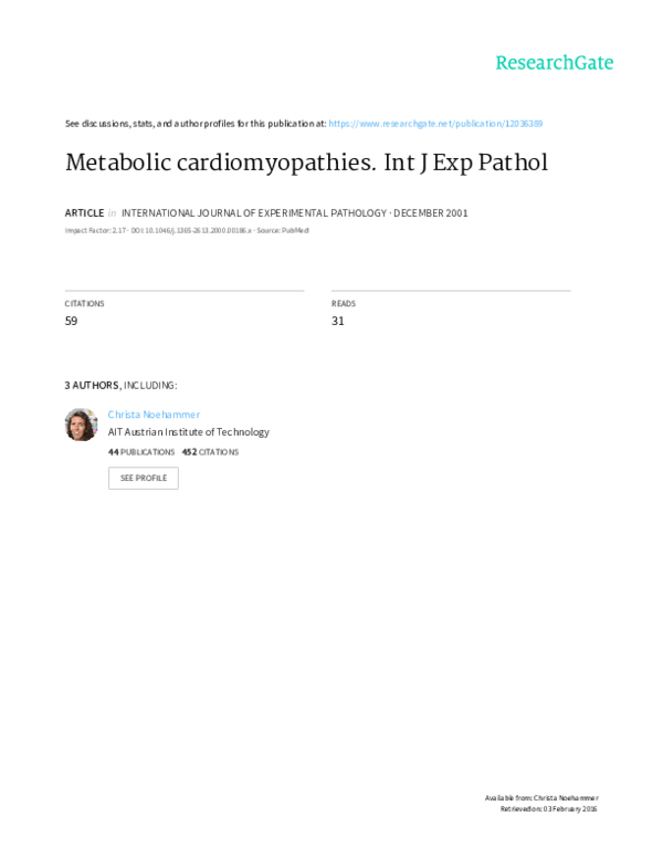 (PDF) Metabolic cardiomyopathies