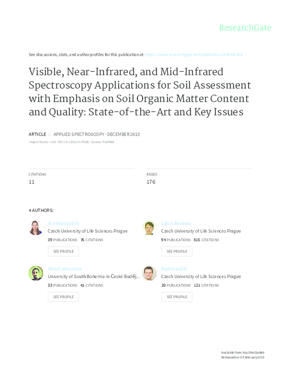 (PDF) Visible, Near-Infrared, and Mid-Infrared Spectroscopy Applications for Soil Assessment ...