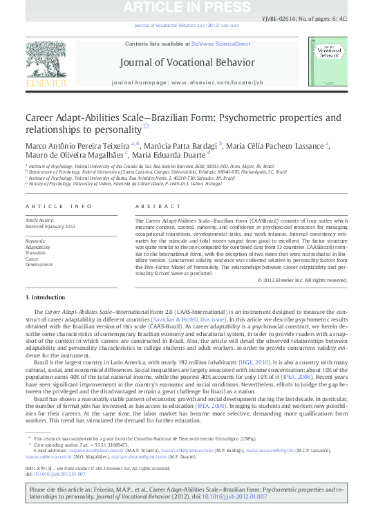 (PDF) Career Adapt-Abilities Scale—Brazilian Form: Psychometric ...