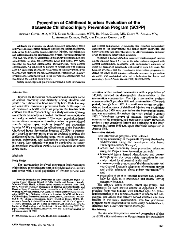 (PDF) Prevention of childhood injuries: evaluation of the Statewide ...