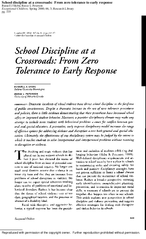 (PDF) School discipline at a crossroads: From zero tolerance to early ...