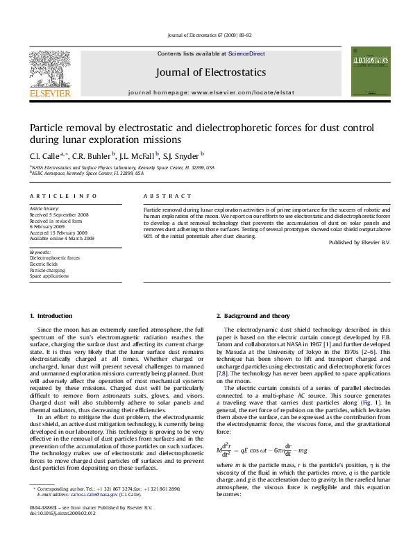Pdf Particle Removal By Electrostatic And Dielectrophoretic Forces For Dust Control During