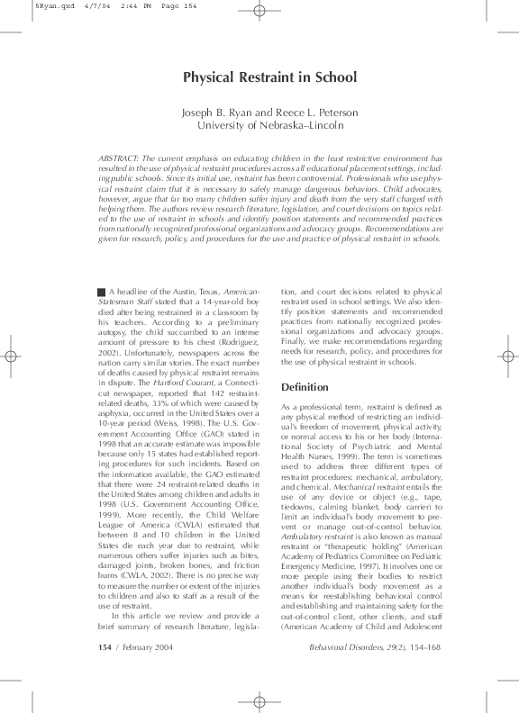 (PDF) Physical restraint in school