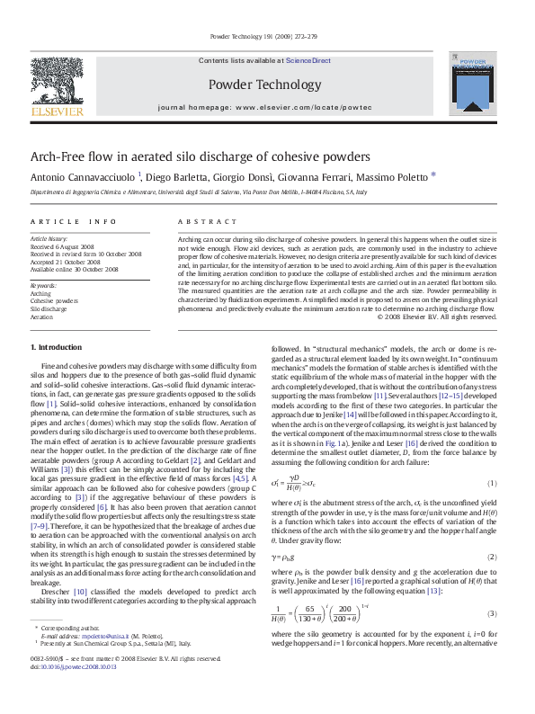 (PDF) Arch-Free flow in aerated silo discharge of cohesive powders